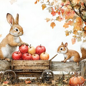 Autumn Animals Watercolor Clipart: Bunny, Squirrel, Bird Fall Scene ...