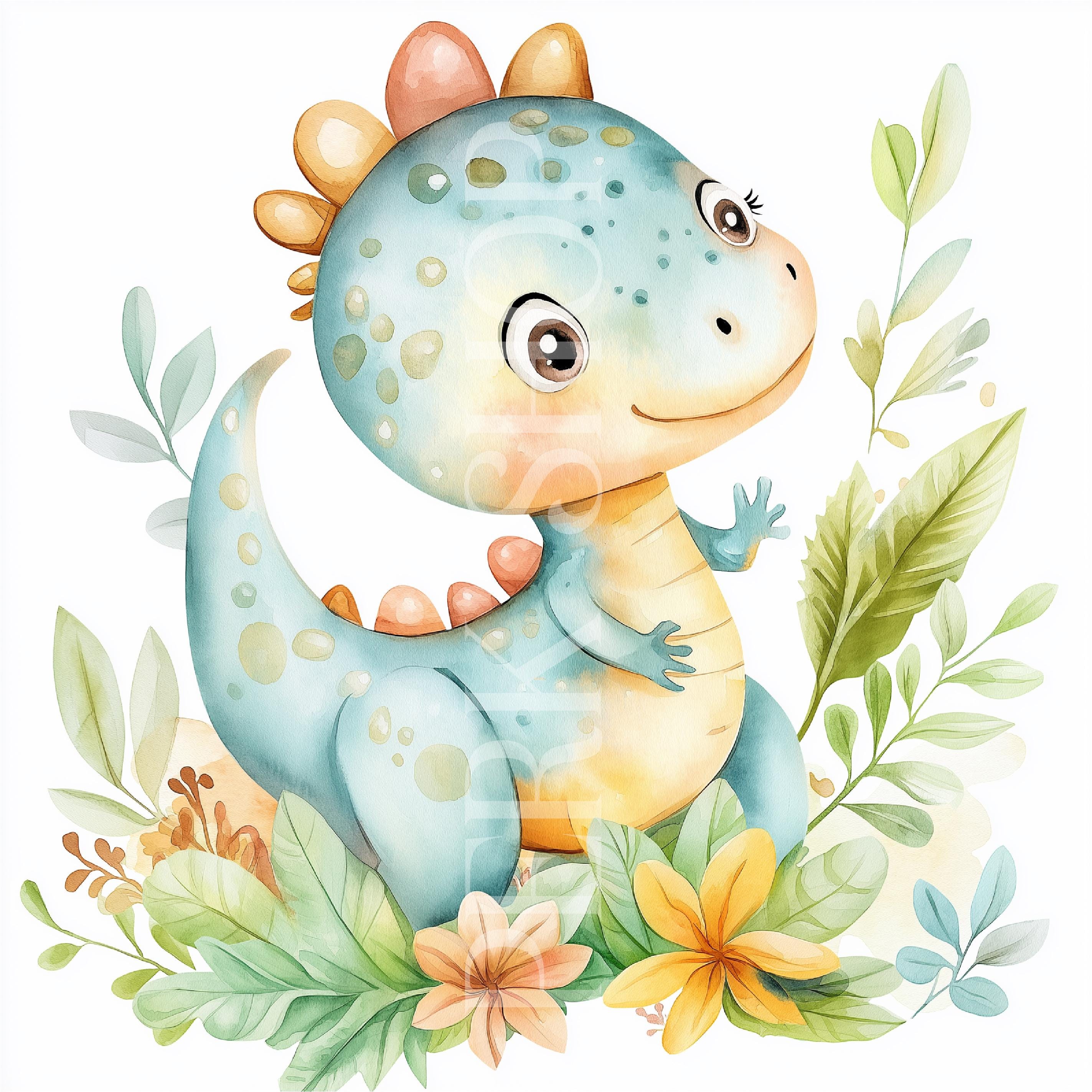 10 Dinosaur Baby Clipart, Printable Nursery Cute Watercolor Dino Clip ...