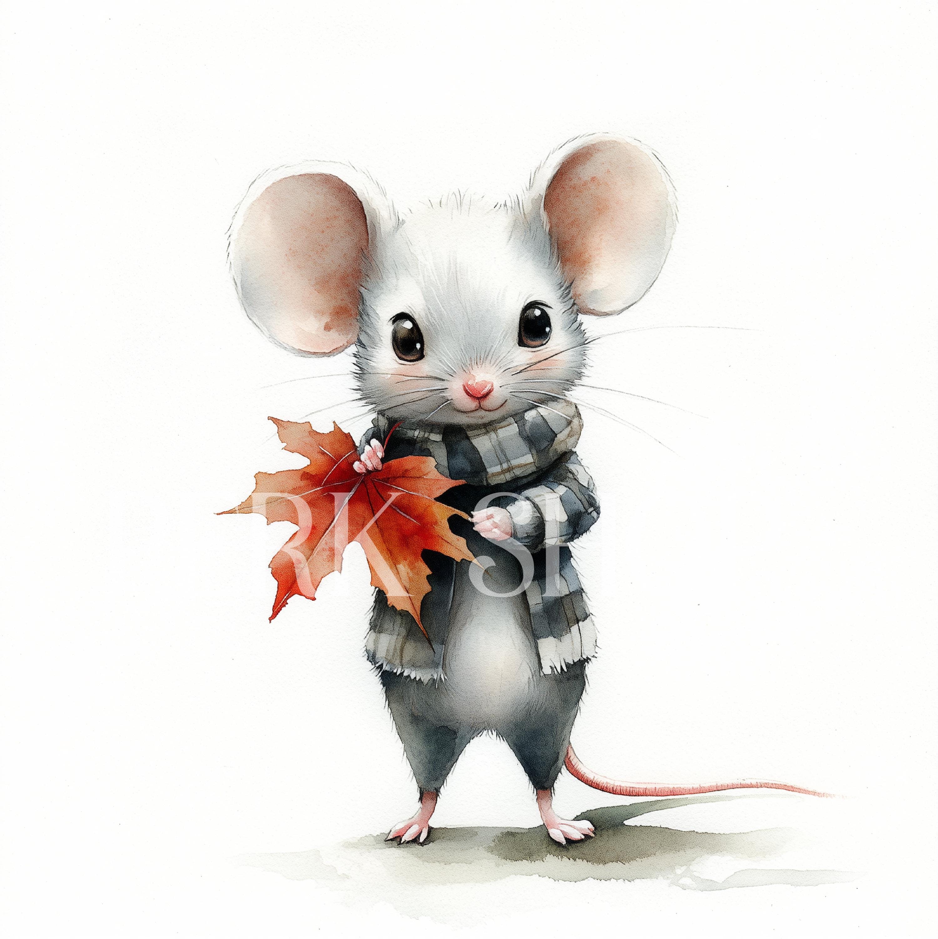 10 Cute Mouse With Autumn Leaf Clipart, Watercolor Animal, Cozy Fall ...