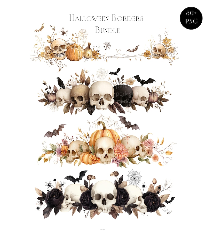 Halloween Border Clipart Bundle, Skull Border PNG, Pumpkin Border ...