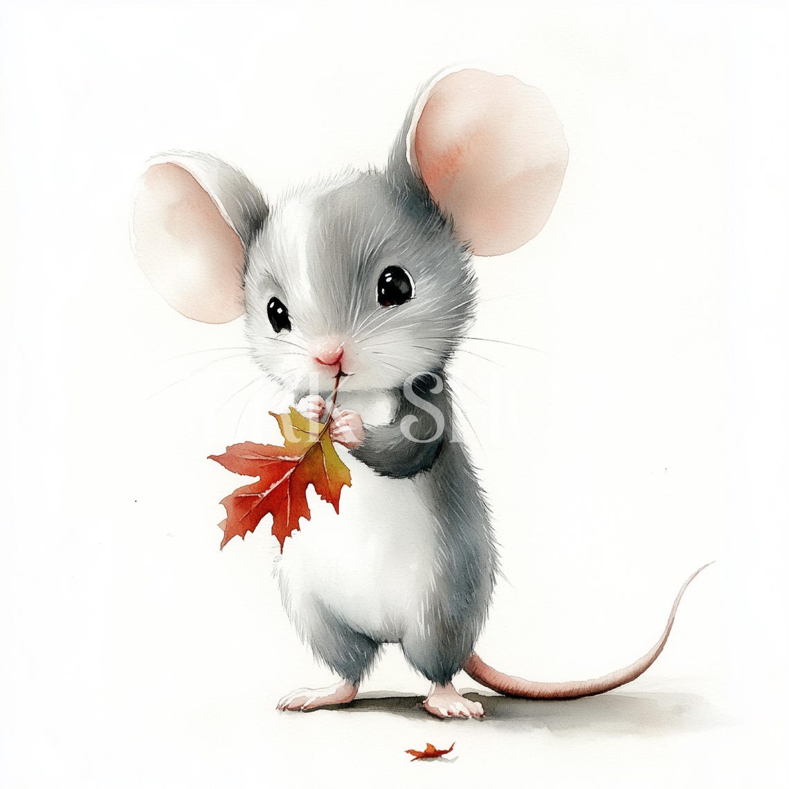 10 Cute Mouse With Autumn Leaf Clipart, Watercolor Animal, Cozy Fall ...
