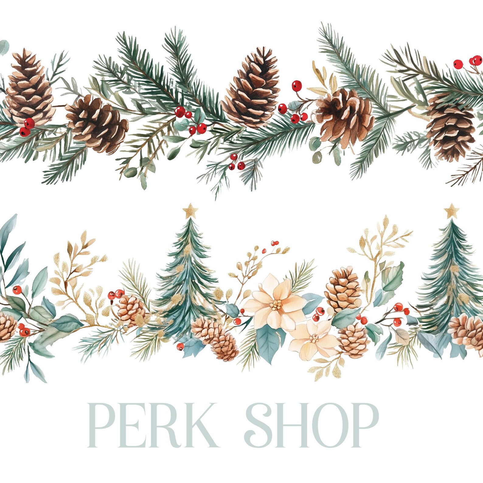 12 Png Christmas Botanical Borders Watercolor Clipart, Winter Garland ...