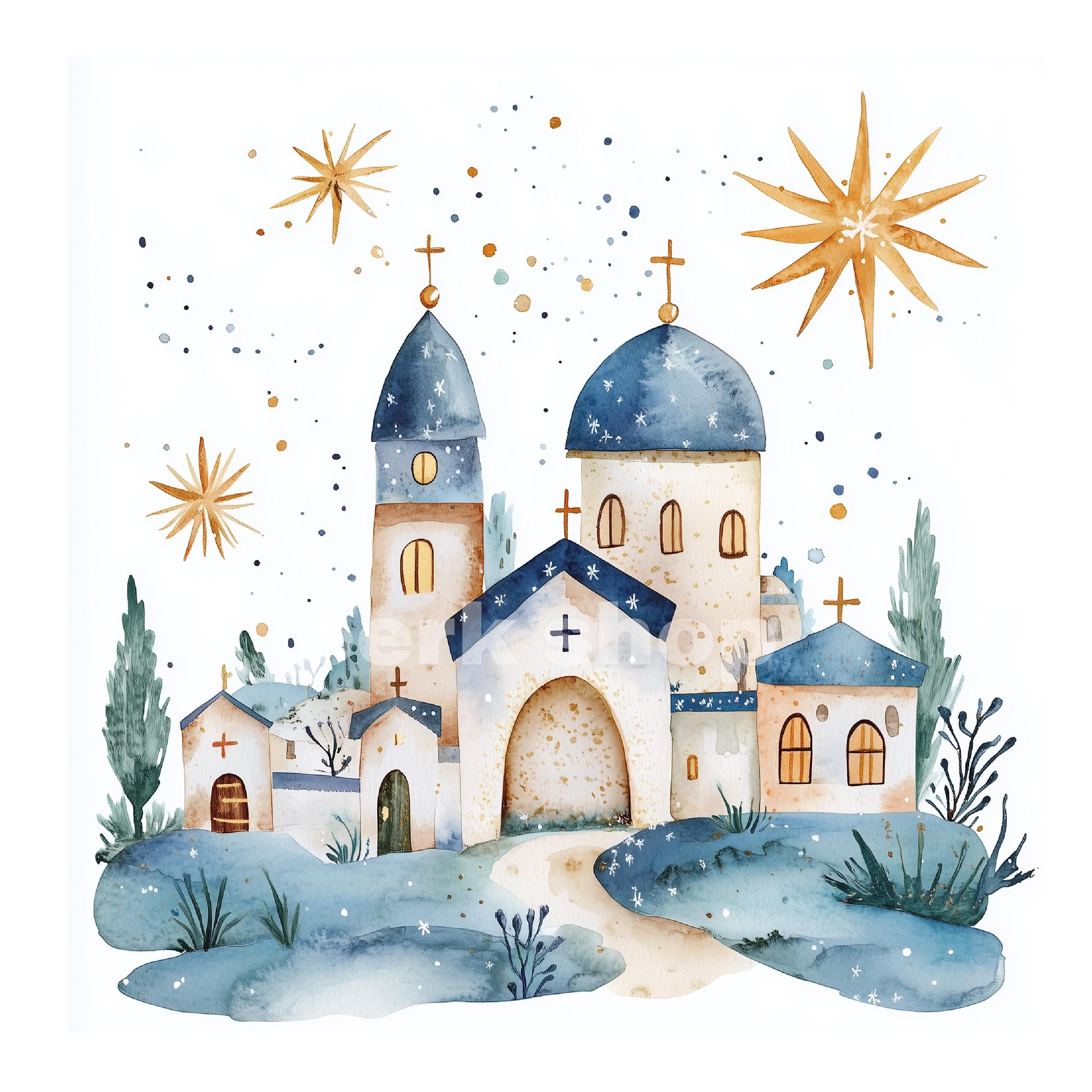 Biblical Bethlehem Clipart, Bible Religious Watercolor, Digital ...