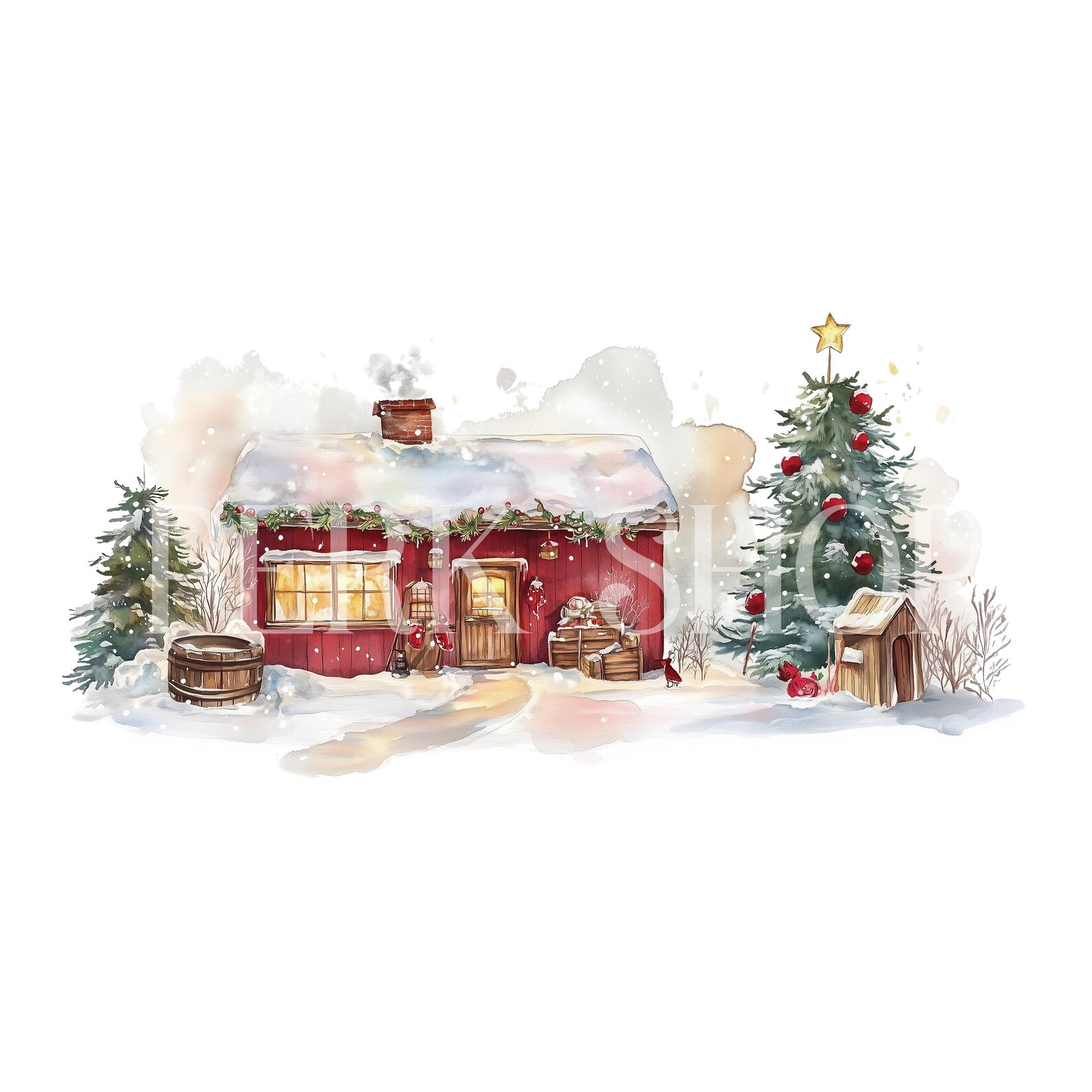 Santas Workshop PNG Clipart, Christmas Winter Cartoon House Printable ...