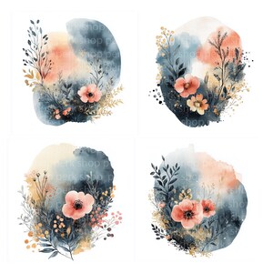 12 Floral Watercolor Shapes Clipart, Flowers Wall Art, Printable Boho ...