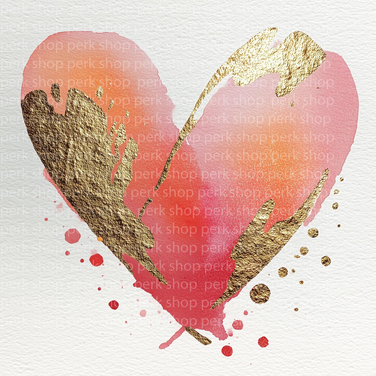 Watercolor Heart Clipart, Pink Gold Heart PNG, Abstract Love Art ...