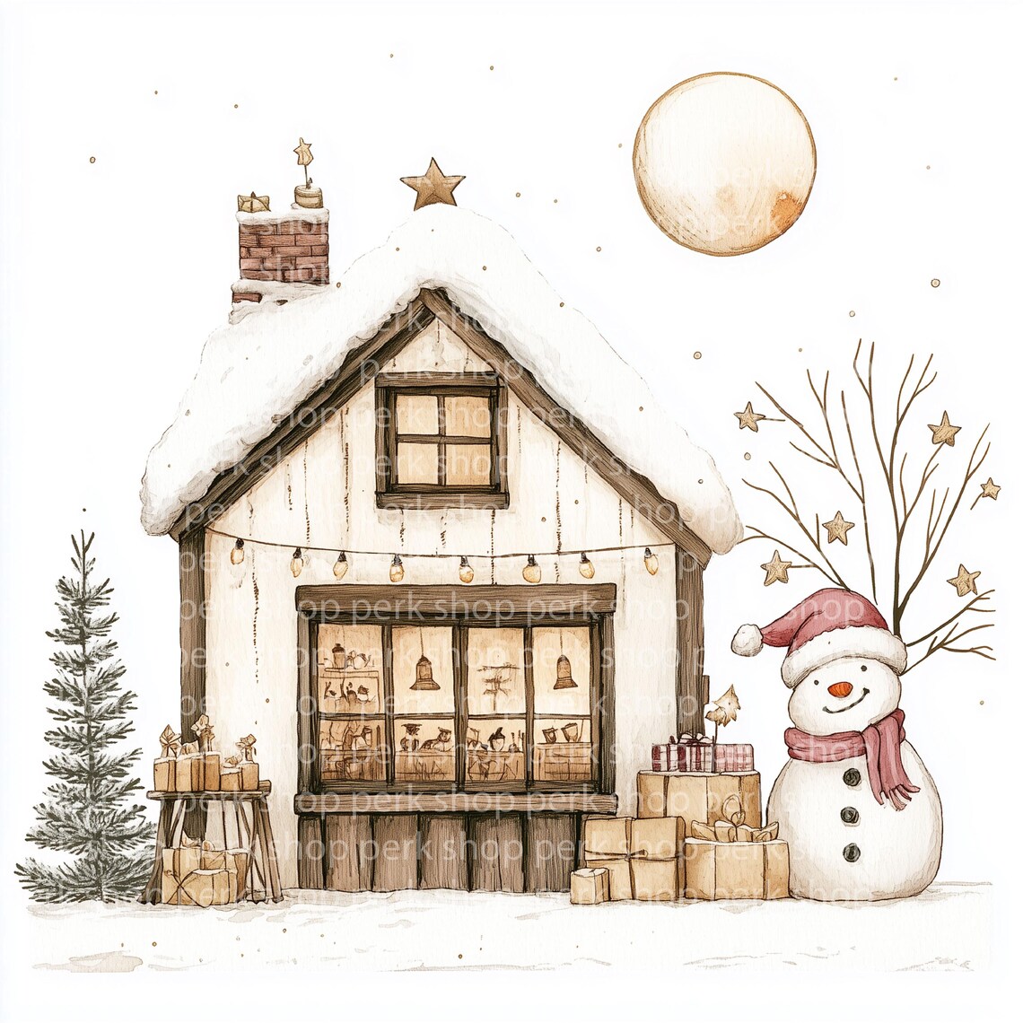 Watercolor Santa Clipart Set, Christmas Houses PNG (digital Download ...