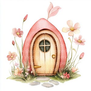 9 Fairy House Clipart, Pink Home Clipart, Printable Watercolor Clipart ...