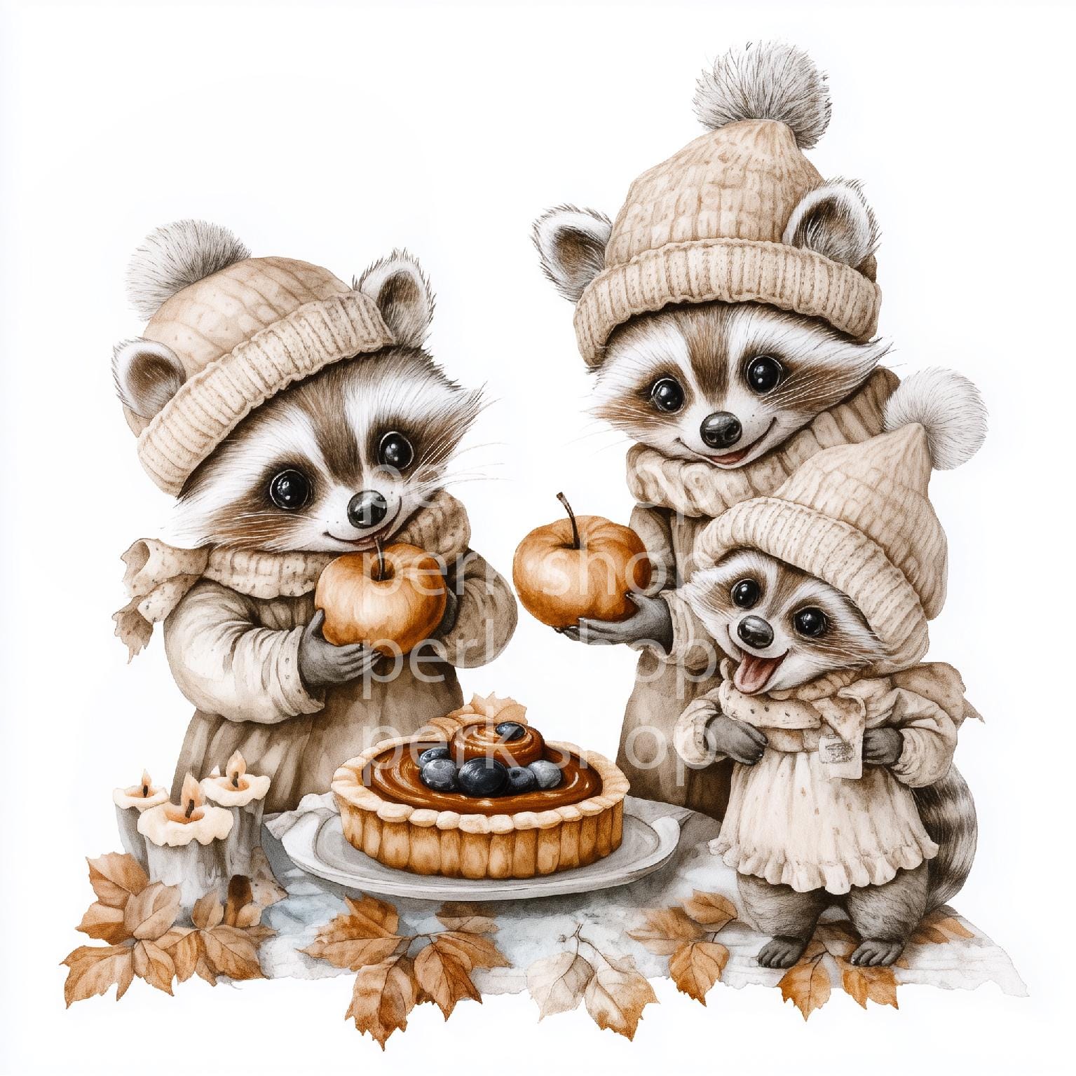 Autumn Raccoon Family Clipart: Pumpkin Harvest, Fall Animals (digital ...