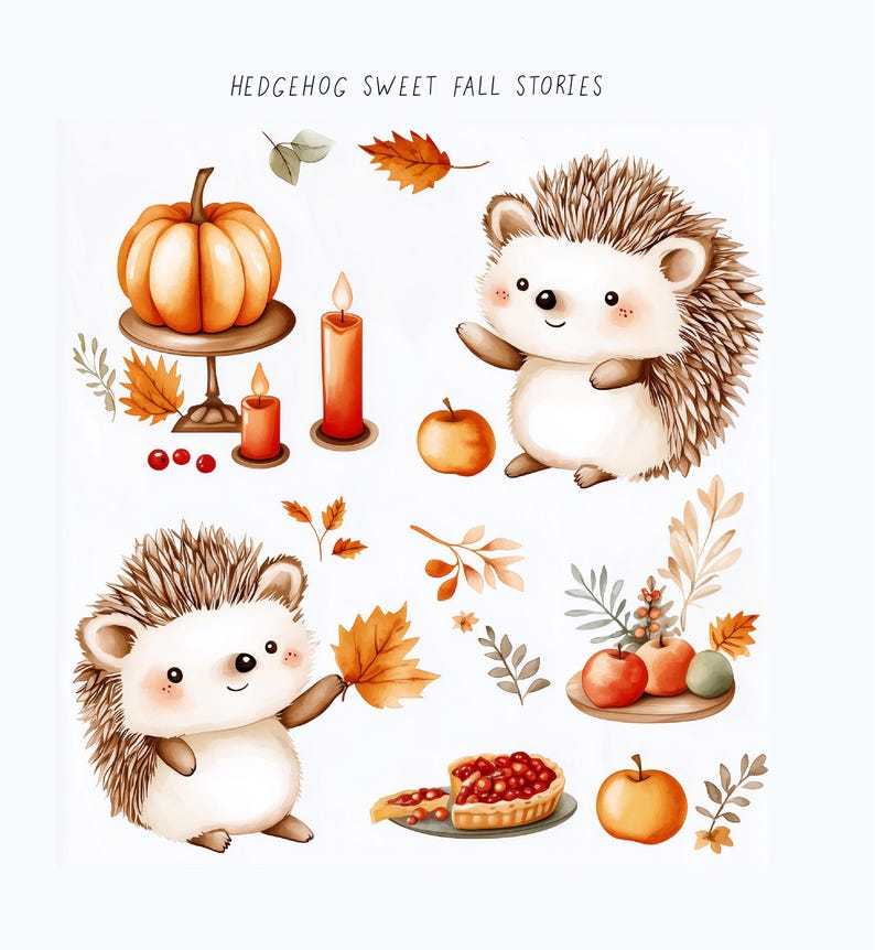 Autumn Hedgehog Watercolor Clipart: Fall Pumpkin Printable (digital ...
