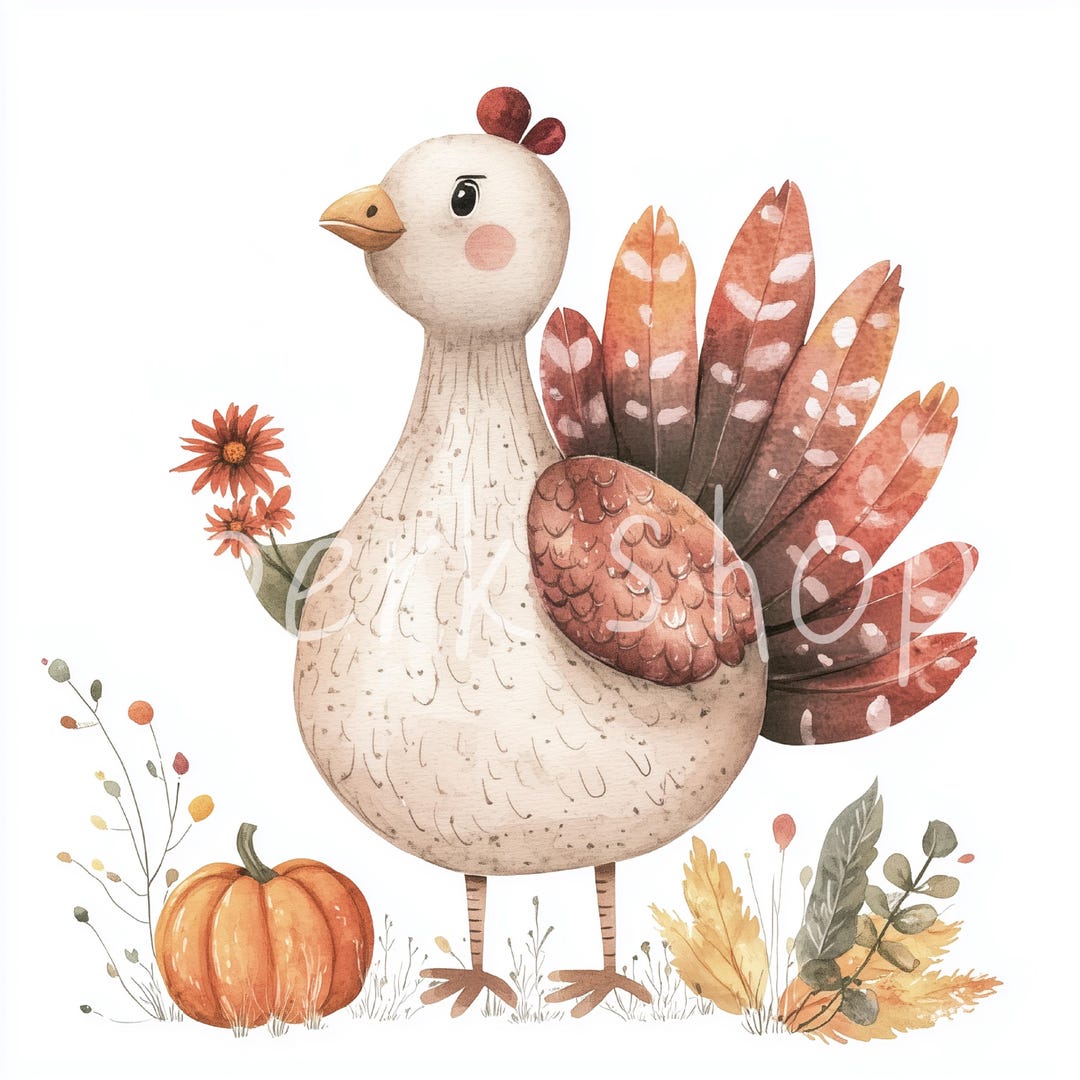Watercolor Turkey Clipart: Whimsical Autumn Bird (digital Download) - Etsy