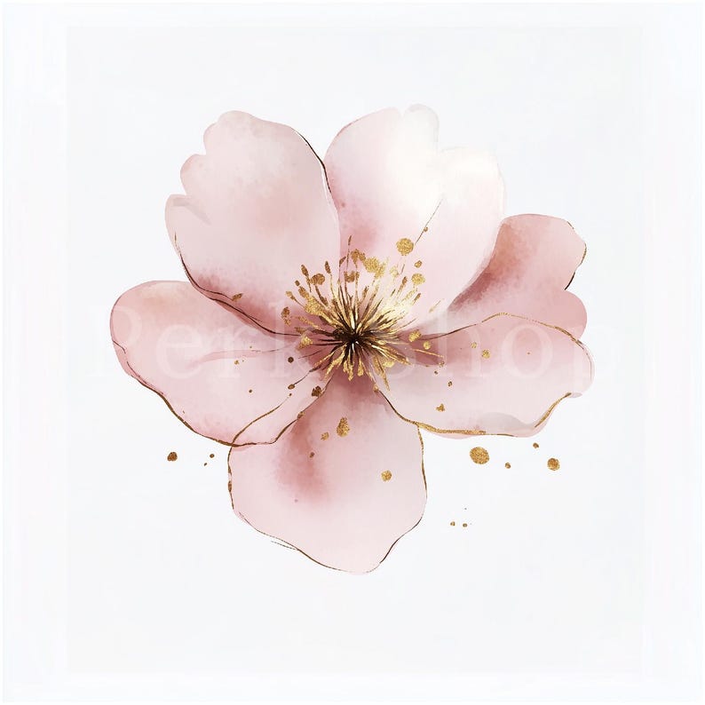 Pink Gold Watercolor Flower Clipart: Abstract Floral Designs (JPG ...