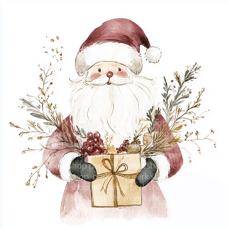 Watercolor Santa Clipart Set, Christmas Houses PNG (digital Download ...