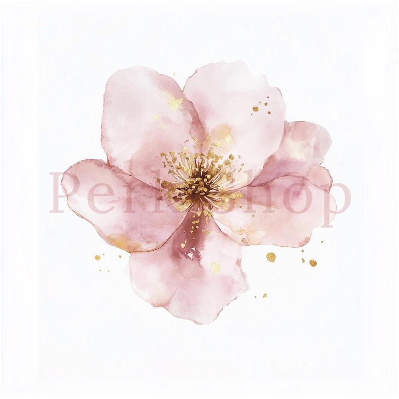 21 Pink Gold Flower Clipart, Watercolor Art Floral Print, Wild Rose ...