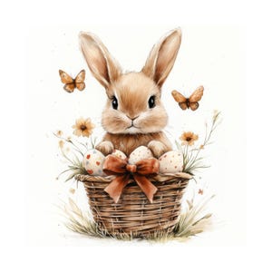 Easter Bunny Clipart, Spring Rabbit With Basket Flowers, Scrapbooking ...