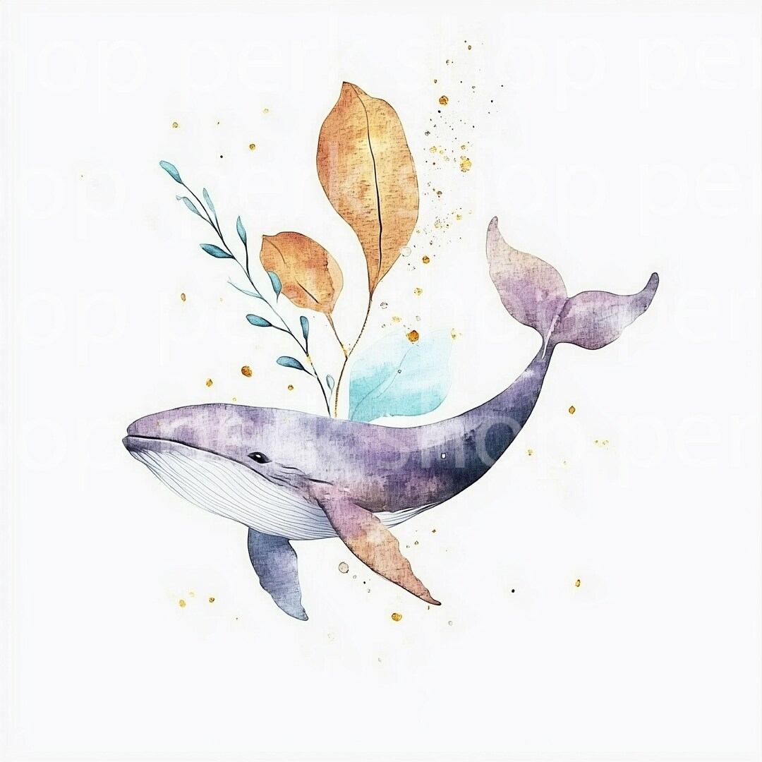 Blue Watercolor Whale Clipart: Ocean Nursery Art (commercial Use) - Etsy
