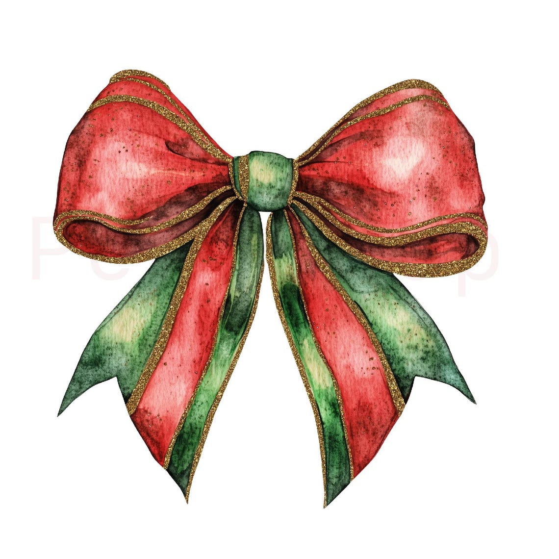 Christmas Bow Clipart Set: Watercolor Glitter Designs (PNG Digital ...