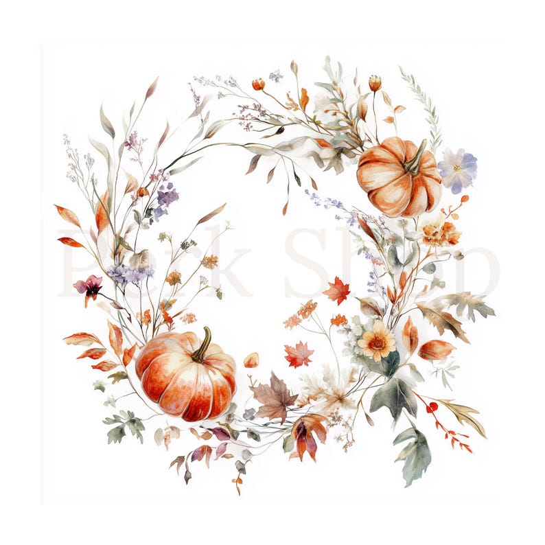 Autumn Watercolor Floral Wreaths Clipart: Fall Flowers, Leaves ...