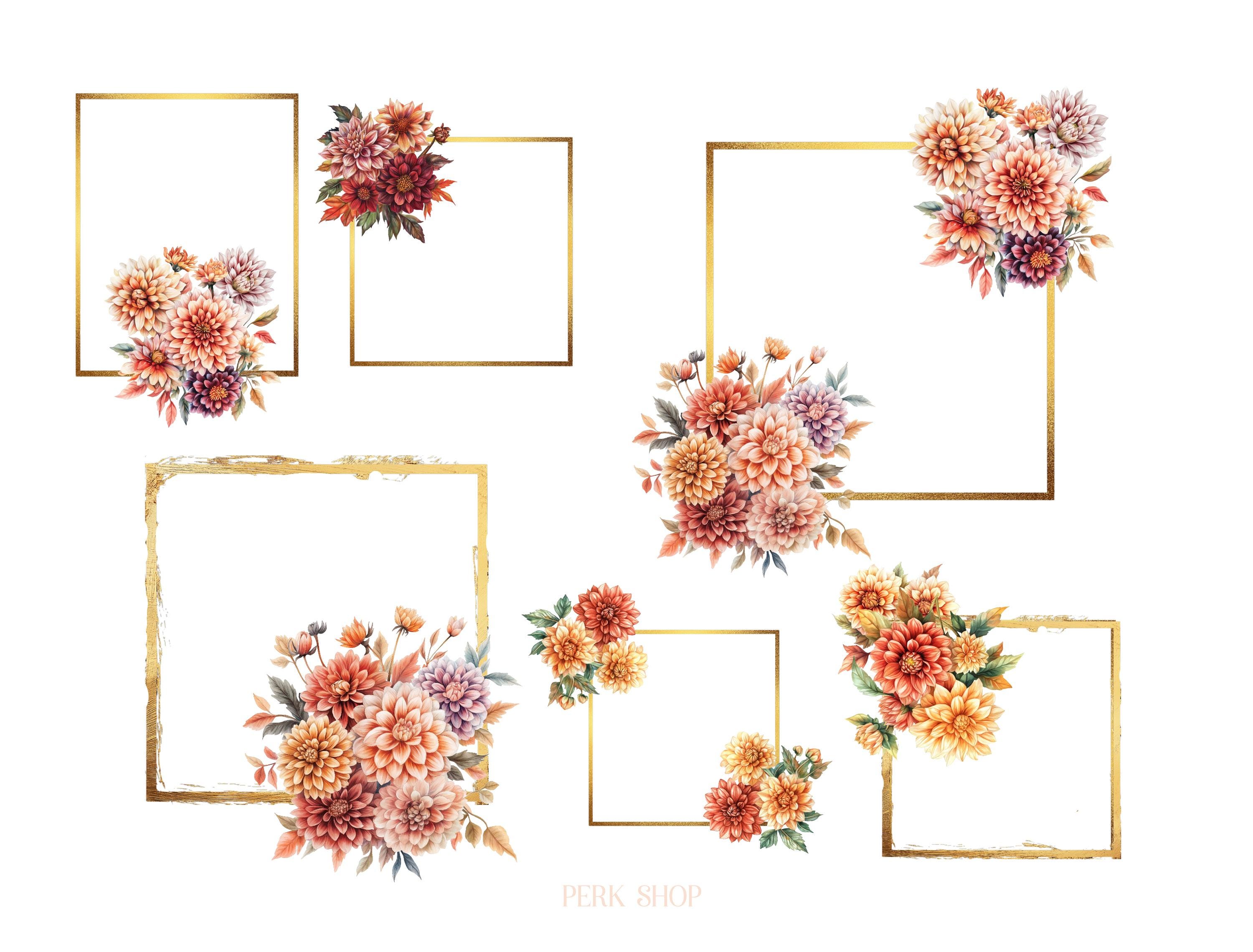 Fall Floral Frame Clipart Bundle: Mums & Wildflowers (20 PNG) (digital ...