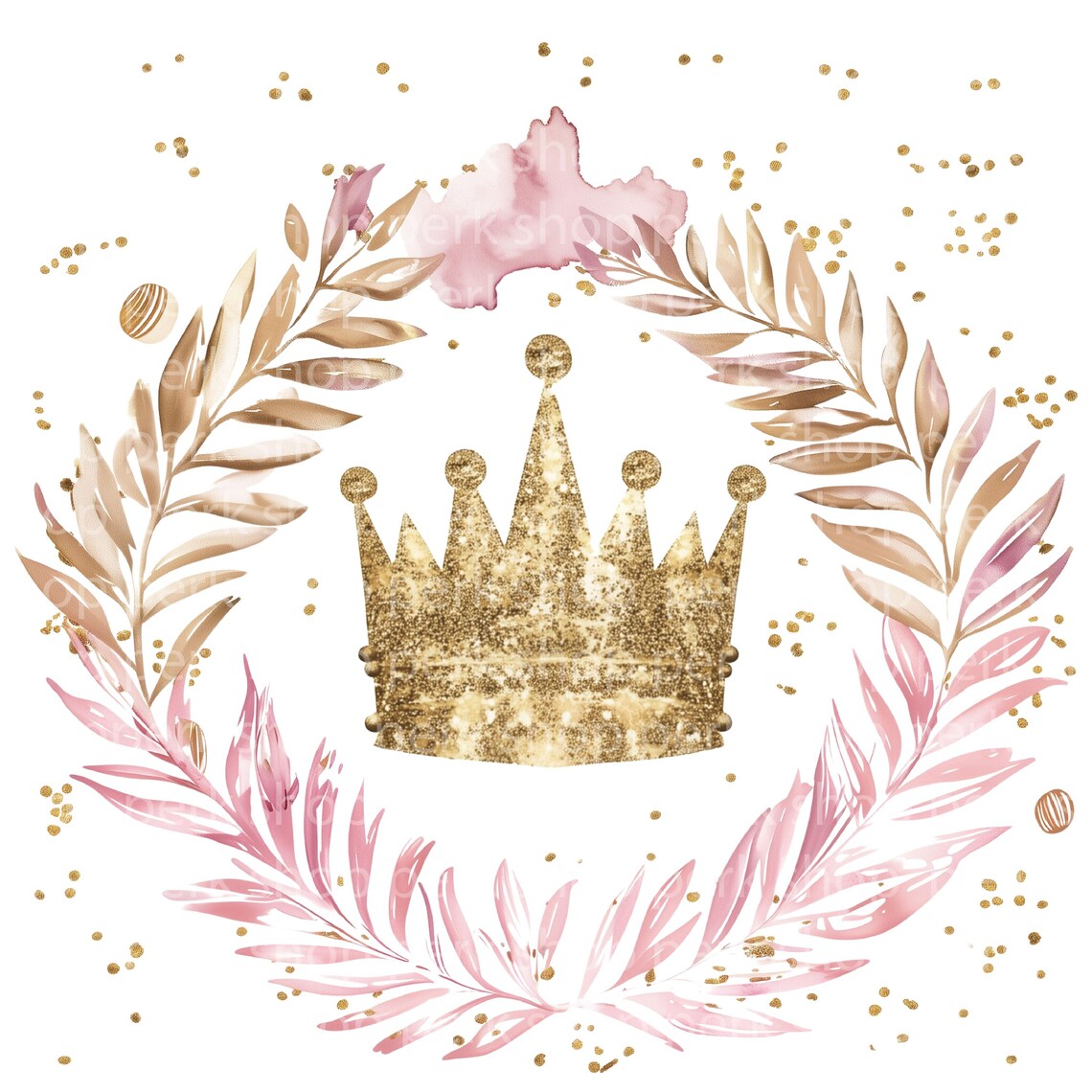 Rose Gold Crown Clipart: Floral Watercolor Crest (PNG Digital Download ...