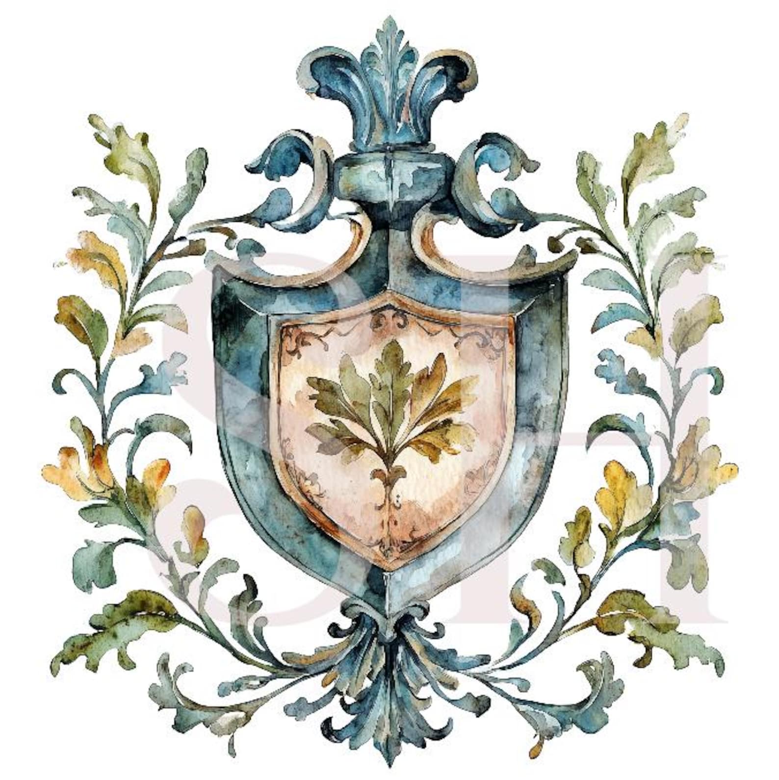 Baroque Crest PNG: Vintage Watercolor Royal Victorian Logo (digital ...