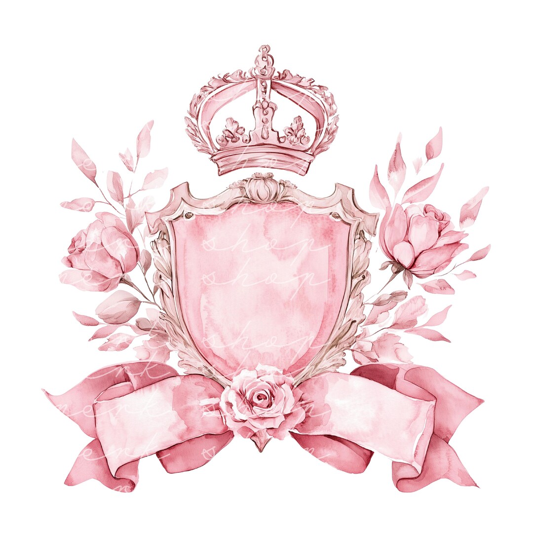 Rose Pink Crest Watercolor Clipart: Wedding Birthday Art (digital ...