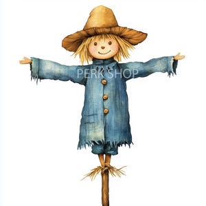 Garden Scarecrow Clipart, Watercolor Fall Farm Cute Character, Harvest ...