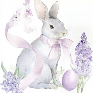 Easter Bunny Clipart, Spring Rabbit With Basket Flowers, Scrapbooking ...