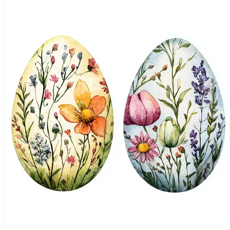 Watercolor Wildflower Easter Eggs Clipart: Floral Egg Hunt (JPG Digital ...