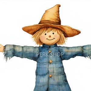 Garden Scarecrow Clipart, Watercolor Fall Farm Cute Character, Harvest ...