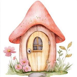 9 Fairy House Clipart, Pink Home Clipart, Printable Watercolor Clipart ...