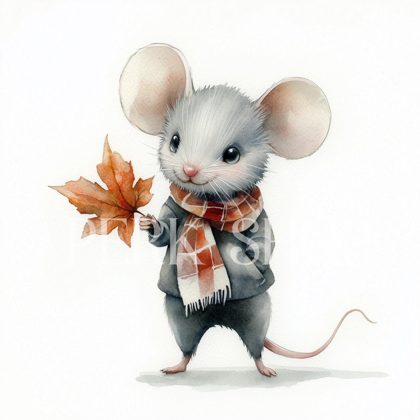 10 Cute Mouse With Autumn Leaf Clipart, Watercolor Animal, Cozy Fall ...