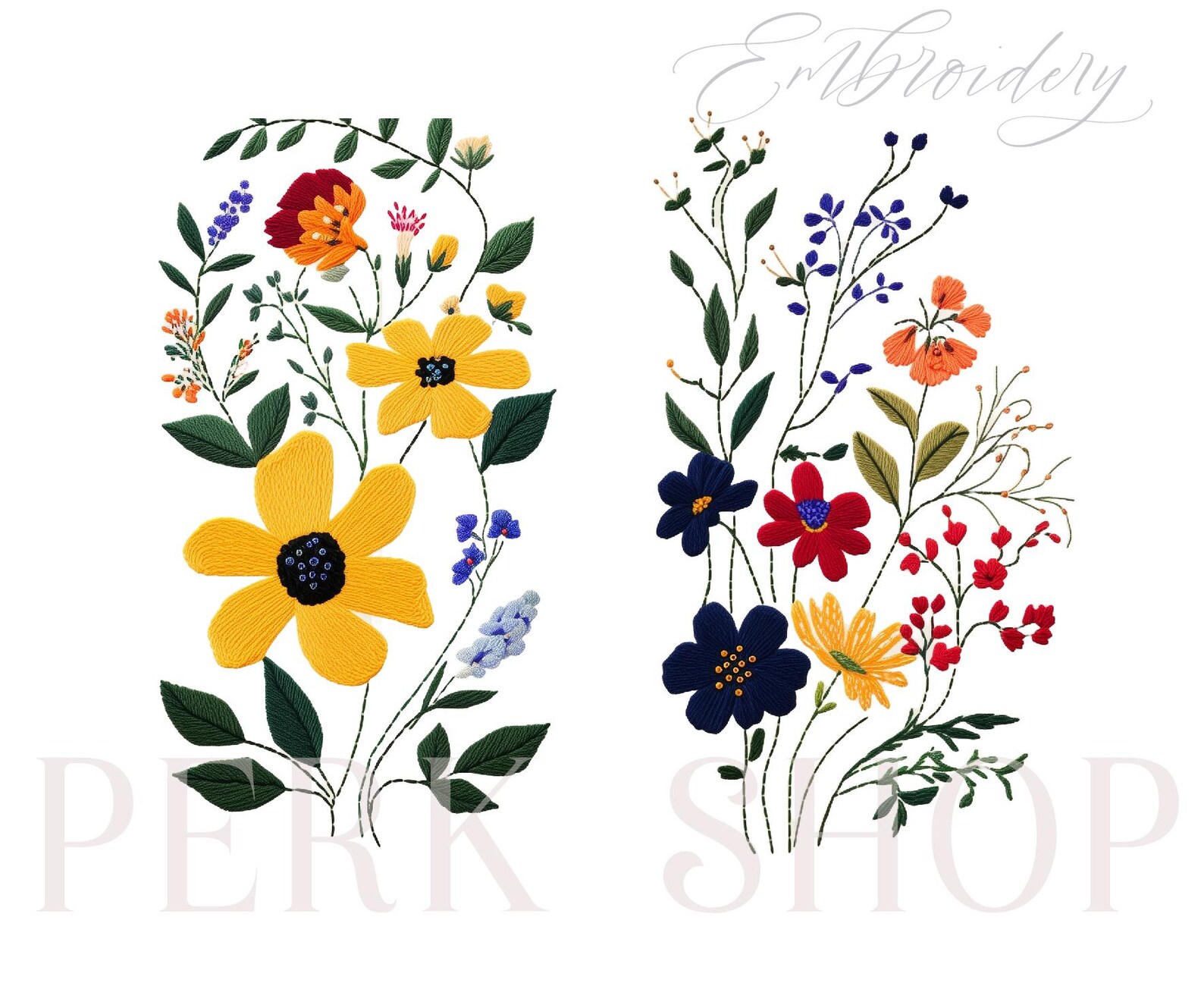 Wildflower Folk Embroidery Clipart Png - Digital Art for Crafters ...