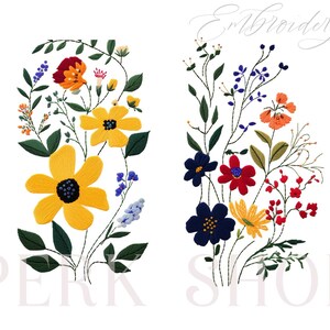 Wildflower Folk Embroidery Clipart Png - Digital Art for Crafters ...
