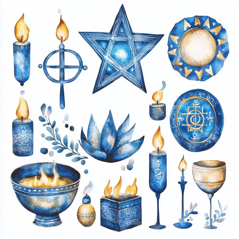 Watercolor Hanukkah Clipart: Menorah, Star of David (digital Jpgs) - Etsy