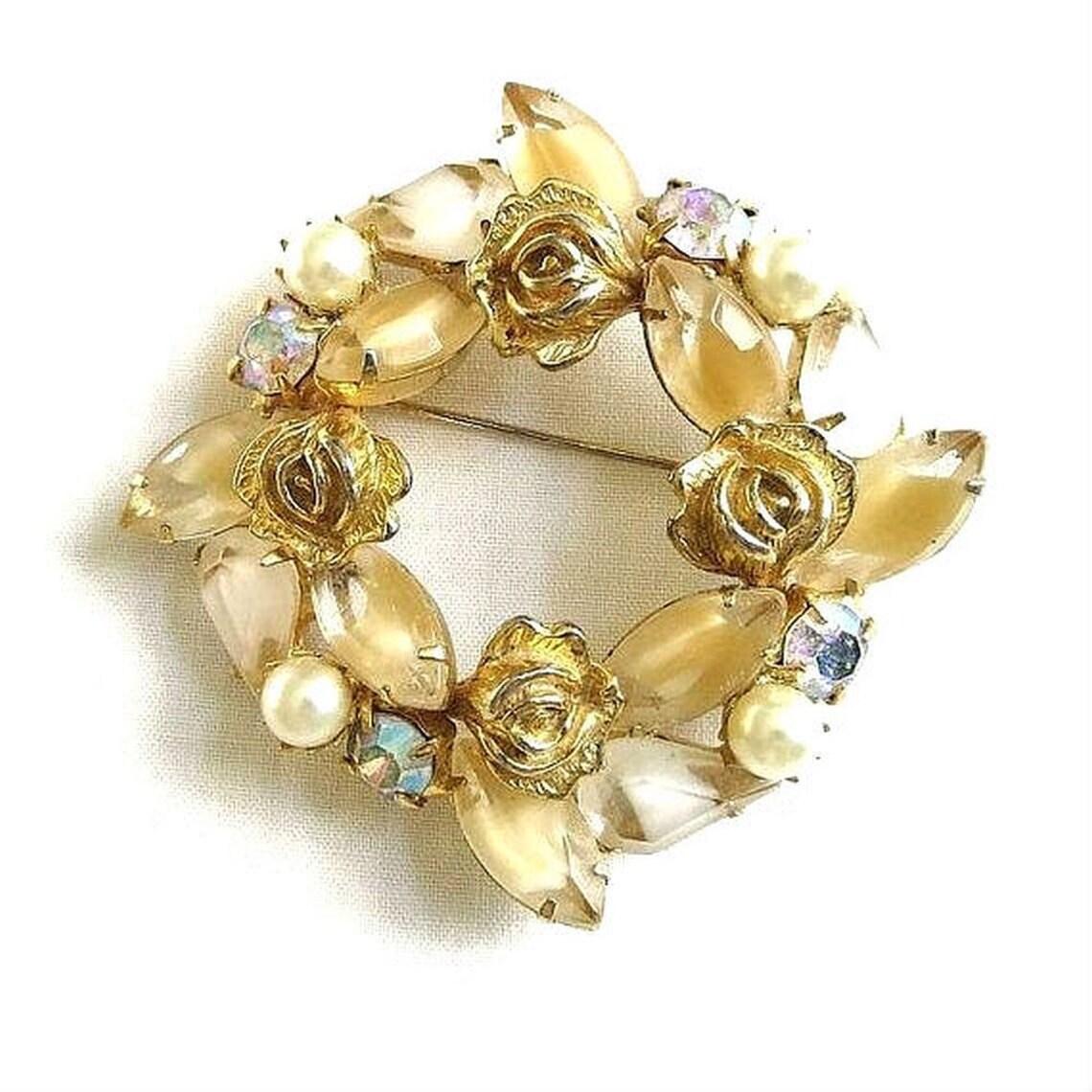 Weiss Signed Wreath Brooch Givre Glass Rhinestones Aurora | Etsy