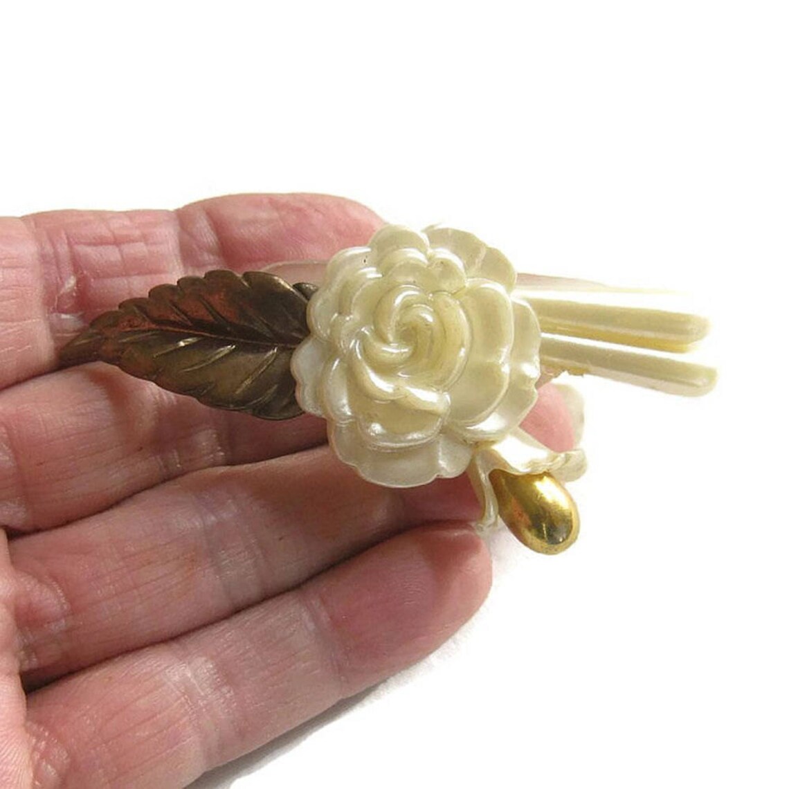 Celluloid Flower Brooch Faux Pearl Layered Rose Vintage - Etsy