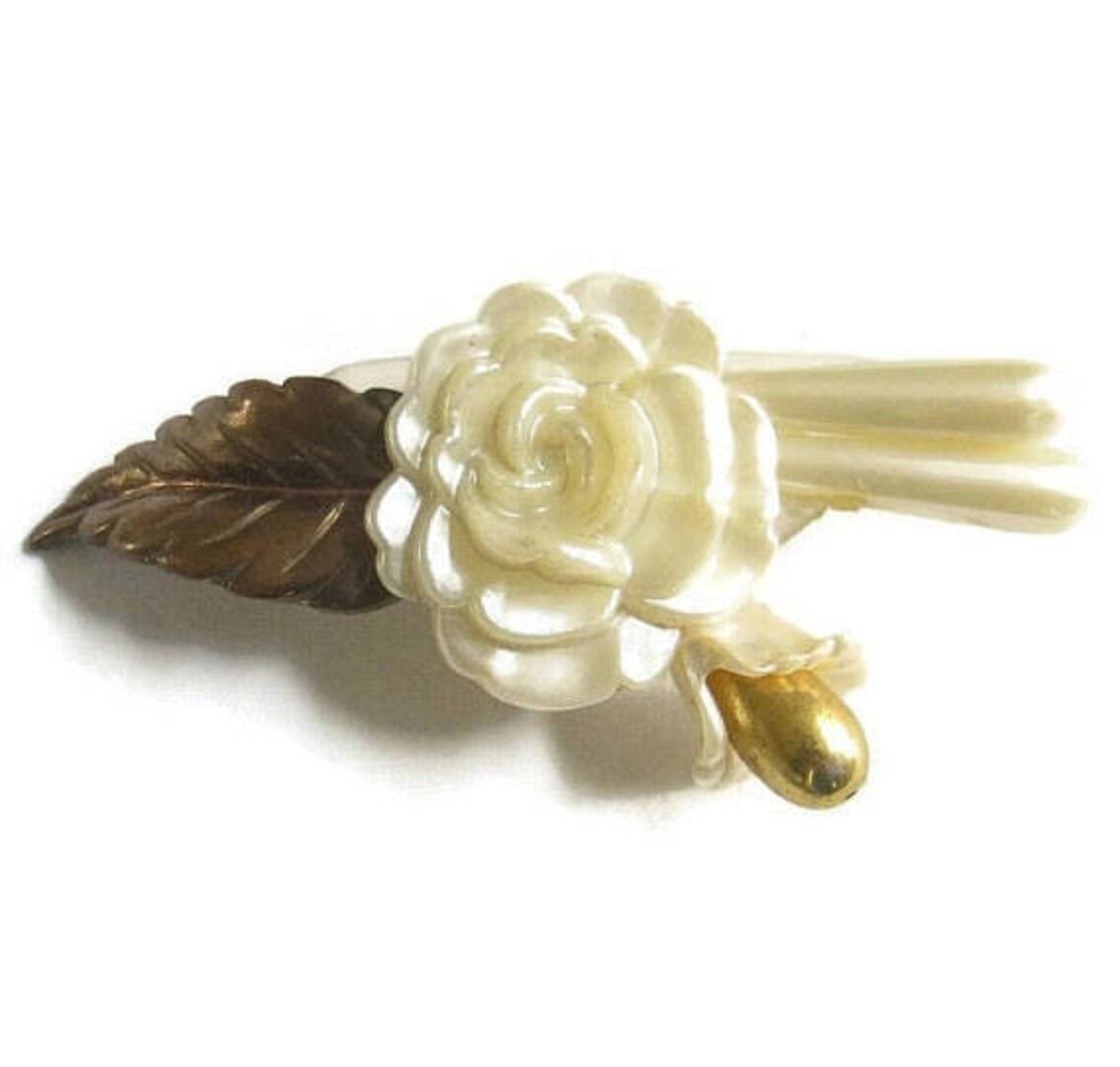 Celluloid Flower Brooch Faux Pearl Layered Rose Vintage - Etsy