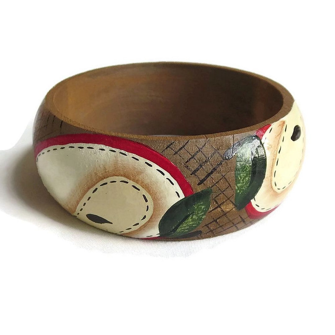 Hand Painted Wood Bangle Bracelet Vintage Artist Signed - Etsy