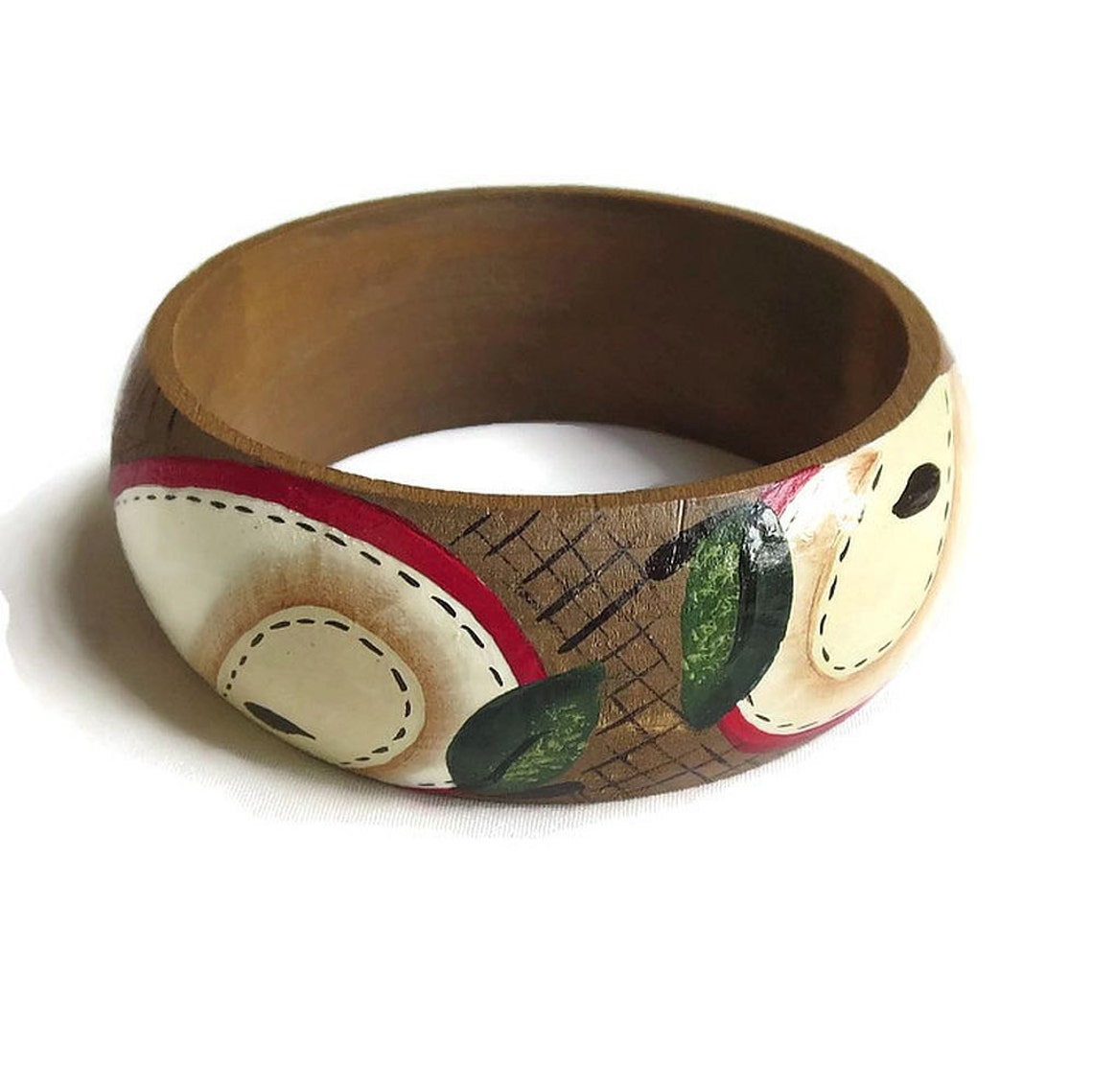 Hand Painted Wood Bangle Bracelet Vintage Artist Signed | Etsy