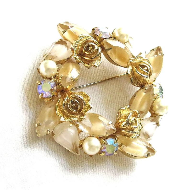 Weiss signed Wreath Brooch Givre Glass Rhinestones Aurora | Etsy