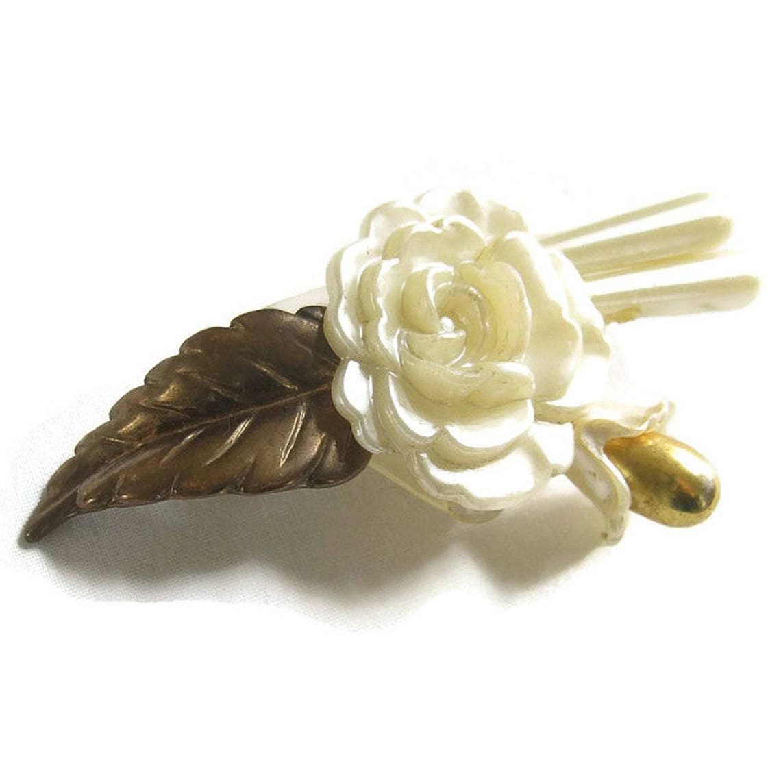 Celluloid Flower Brooch Faux Pearl Layered Rose Vintage - Etsy