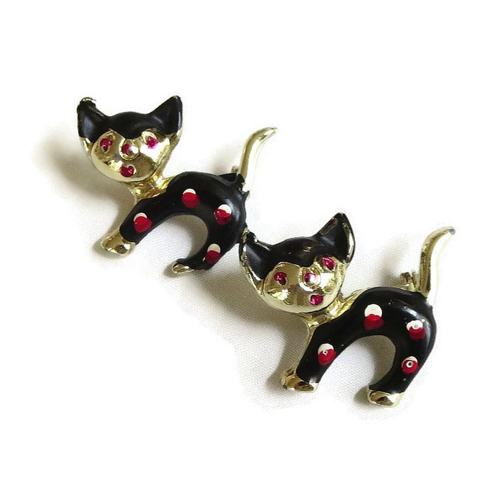 Polka Dot Kitty Cat Scatter Pins Vintage Mid Century Enamel Retro Pair ...