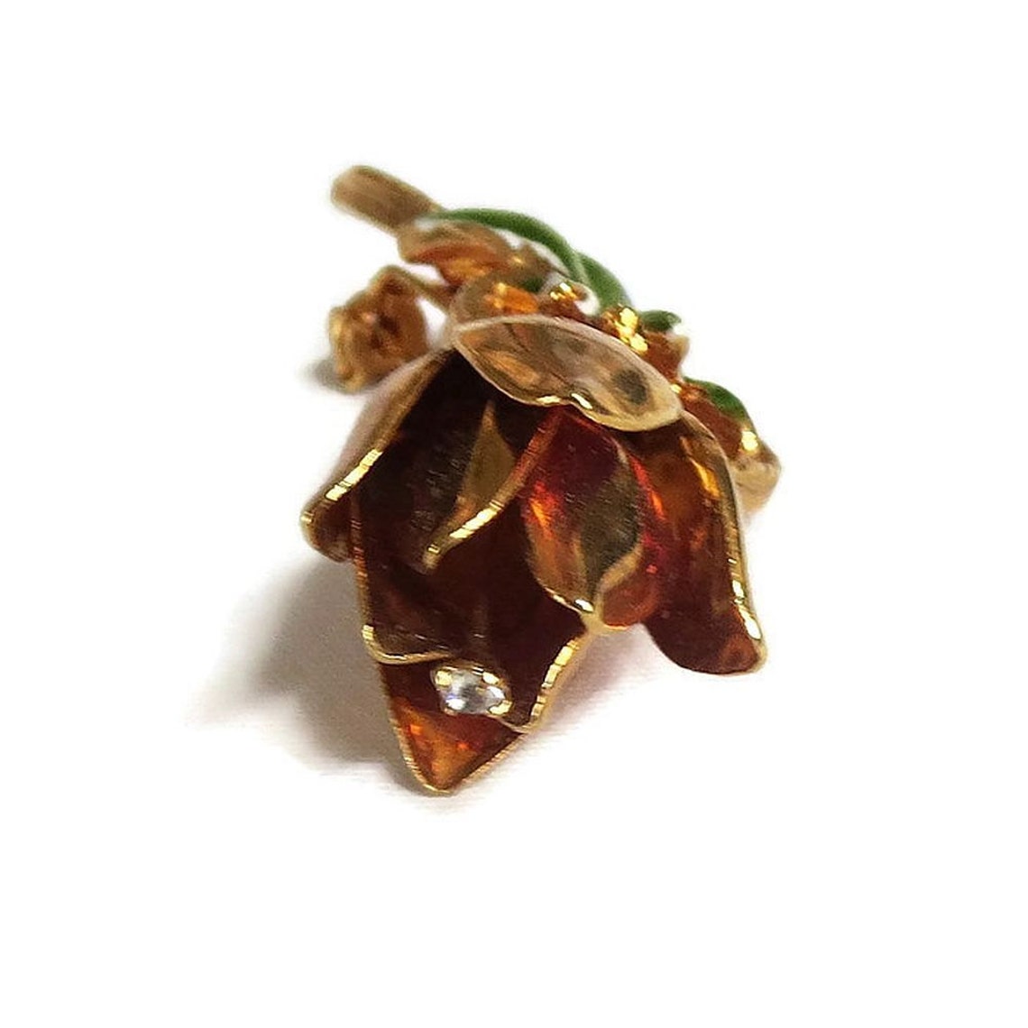 Green Enamel Tulip Flower Brooch Vintage With Clear Rhinestone - Etsy