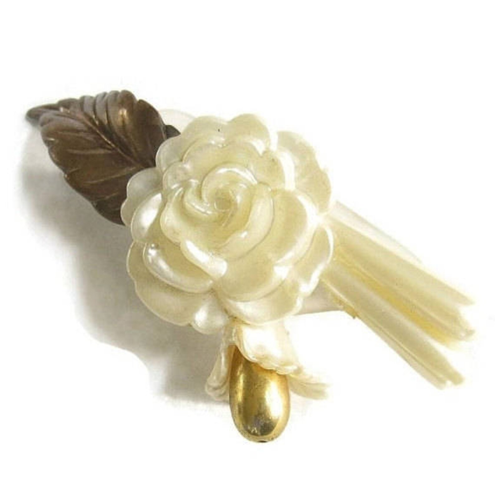 Celluloid Flower Brooch Faux Pearl Layered Rose Vintage - Etsy