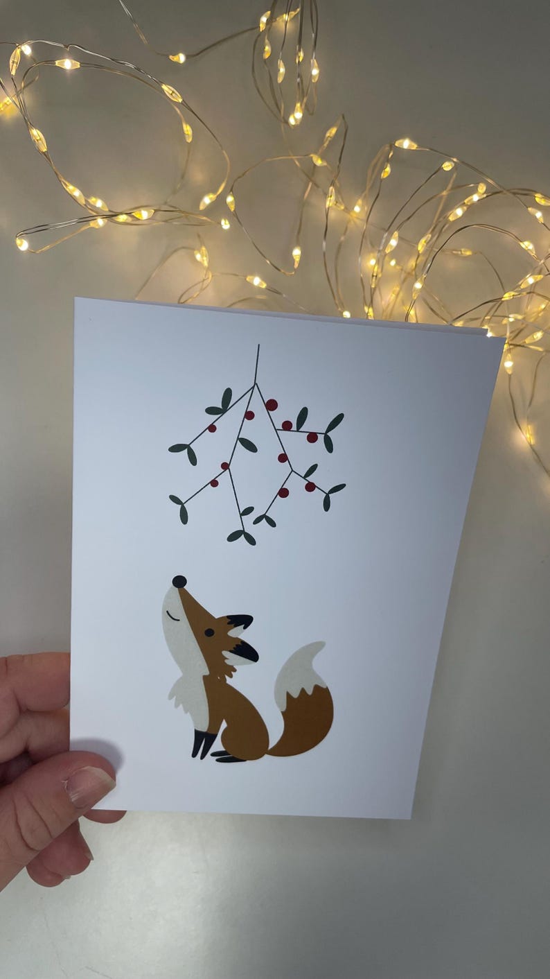 Christmas Card "mistletoe With Fox" Hand-drawn A4 Folding Card for ...
