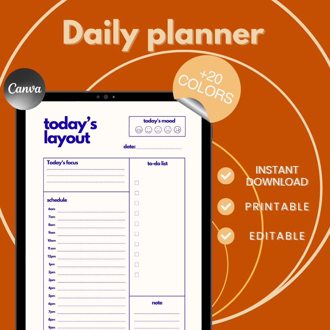 Editable Daily Planner Template | Minimalist Schedule (PDF & Canva) - Etsy