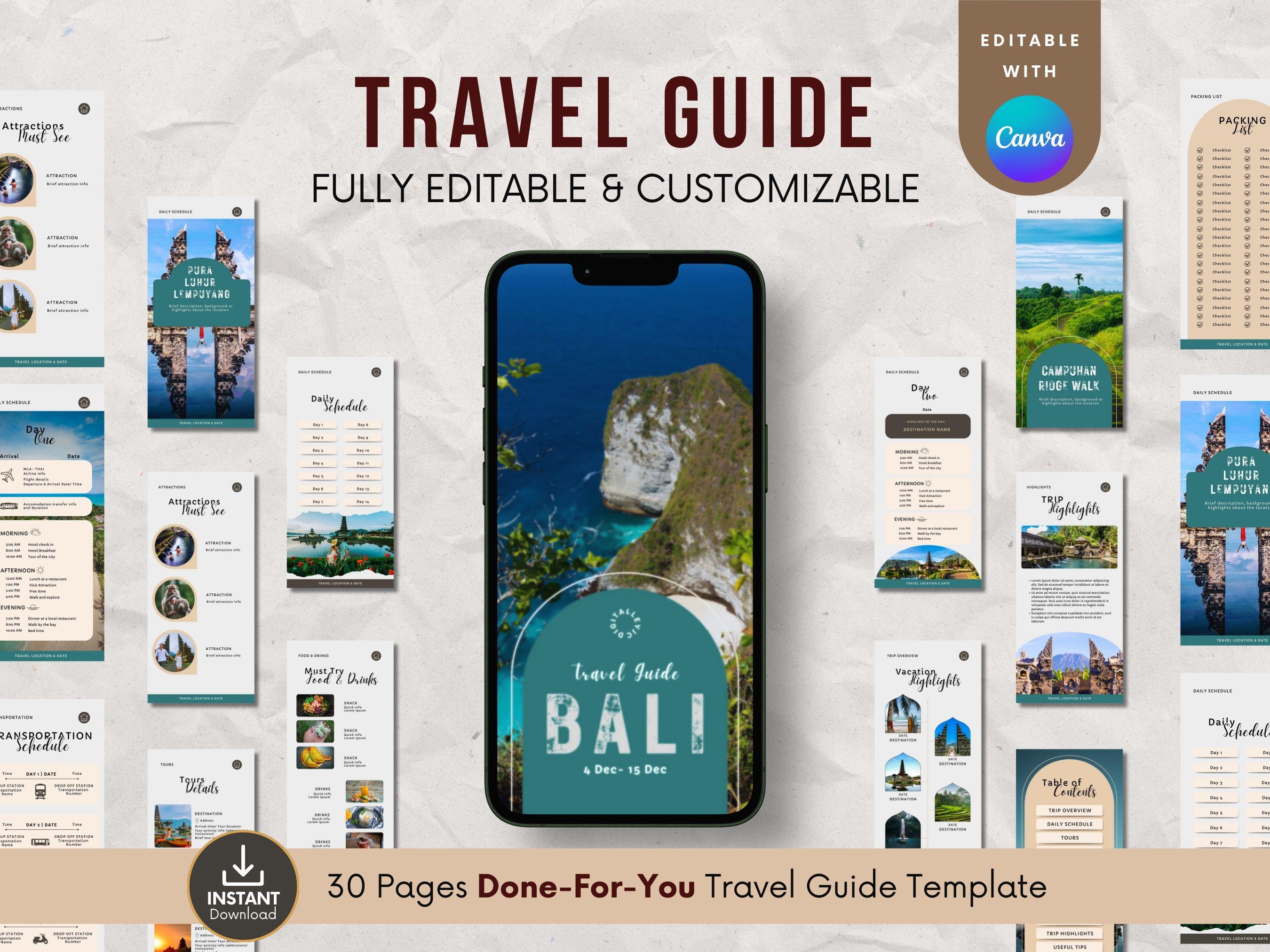 Travel Guide Template Editable Travel Itinerary Template Digital Travel ...
