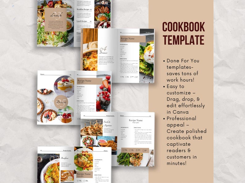 Cookbook Template Printable Recipe Book Template Canva Cookbook Template Recipe Digital Food ...