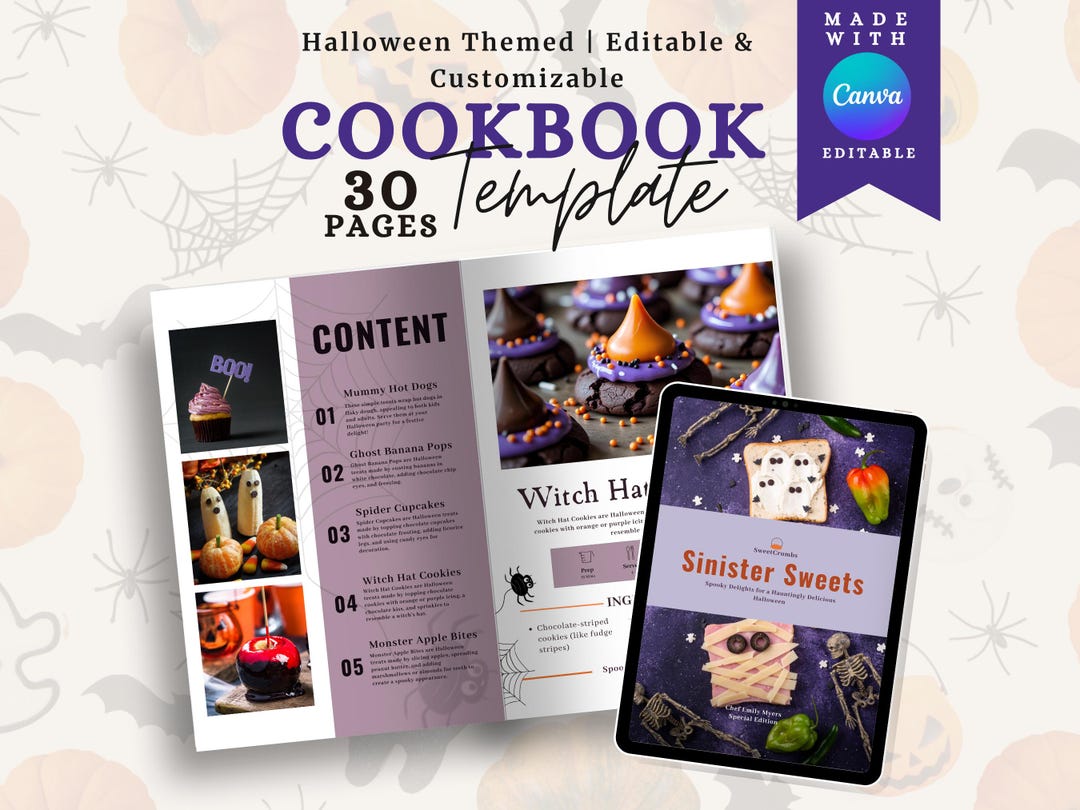 Editable Halloween Cook Book Template Recipe Cookbook Template Canva ...